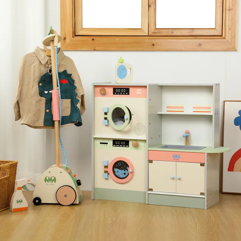 Wooden Play House Simulation Washing Machine Cabinet Children Hands-on ...