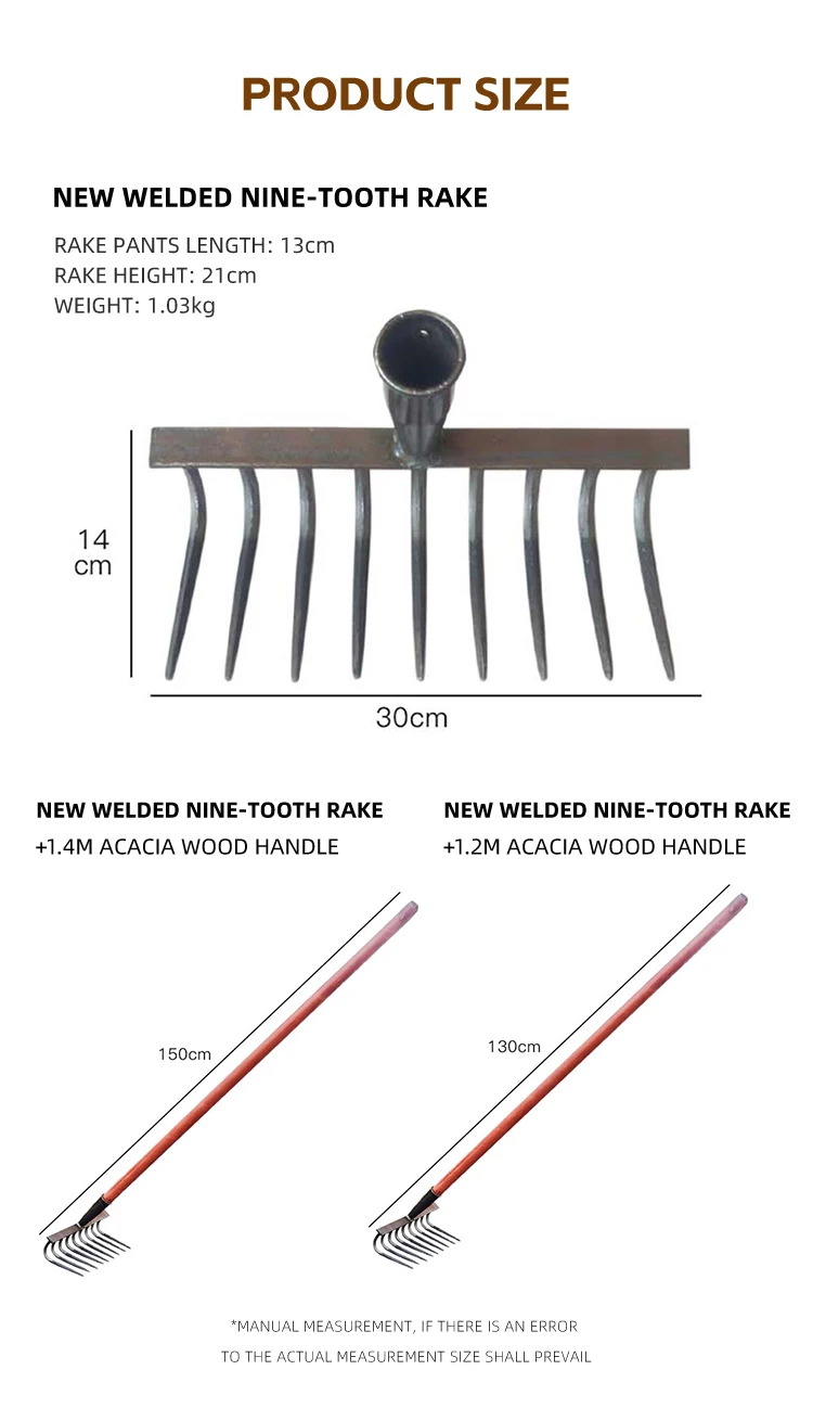 Hot Selling Products Nine Teeth Welding Bent Nail Rake With Wood Handle ...