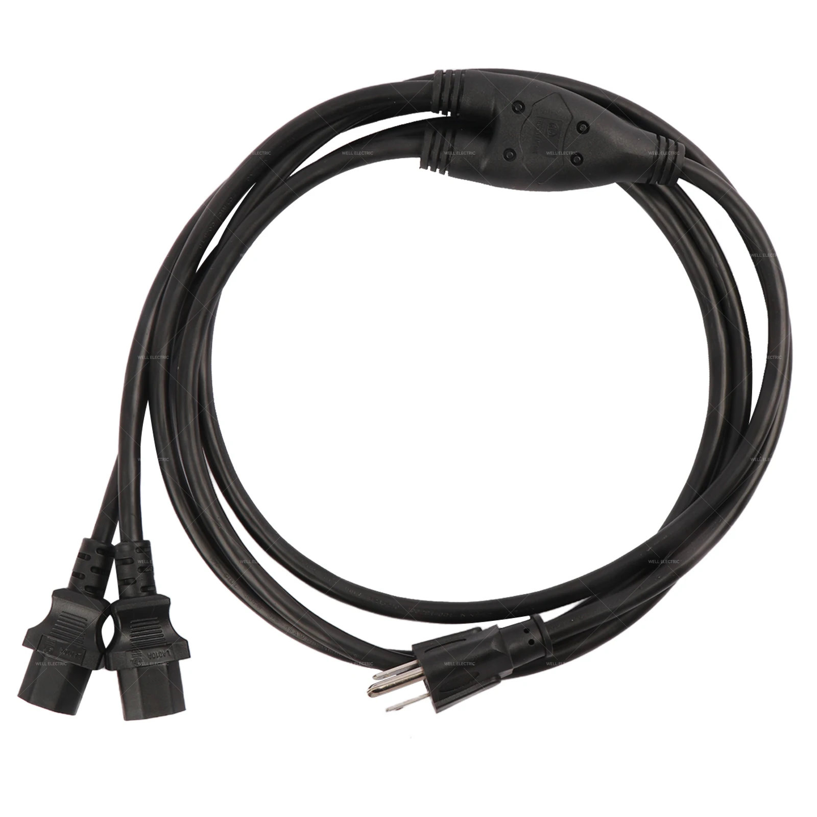 16 AWG NEMA 5-15P to IEC320 2X C13 Power Cord Splitter, 13A, 5-15P to Dual C13 Y Splitter Power ...