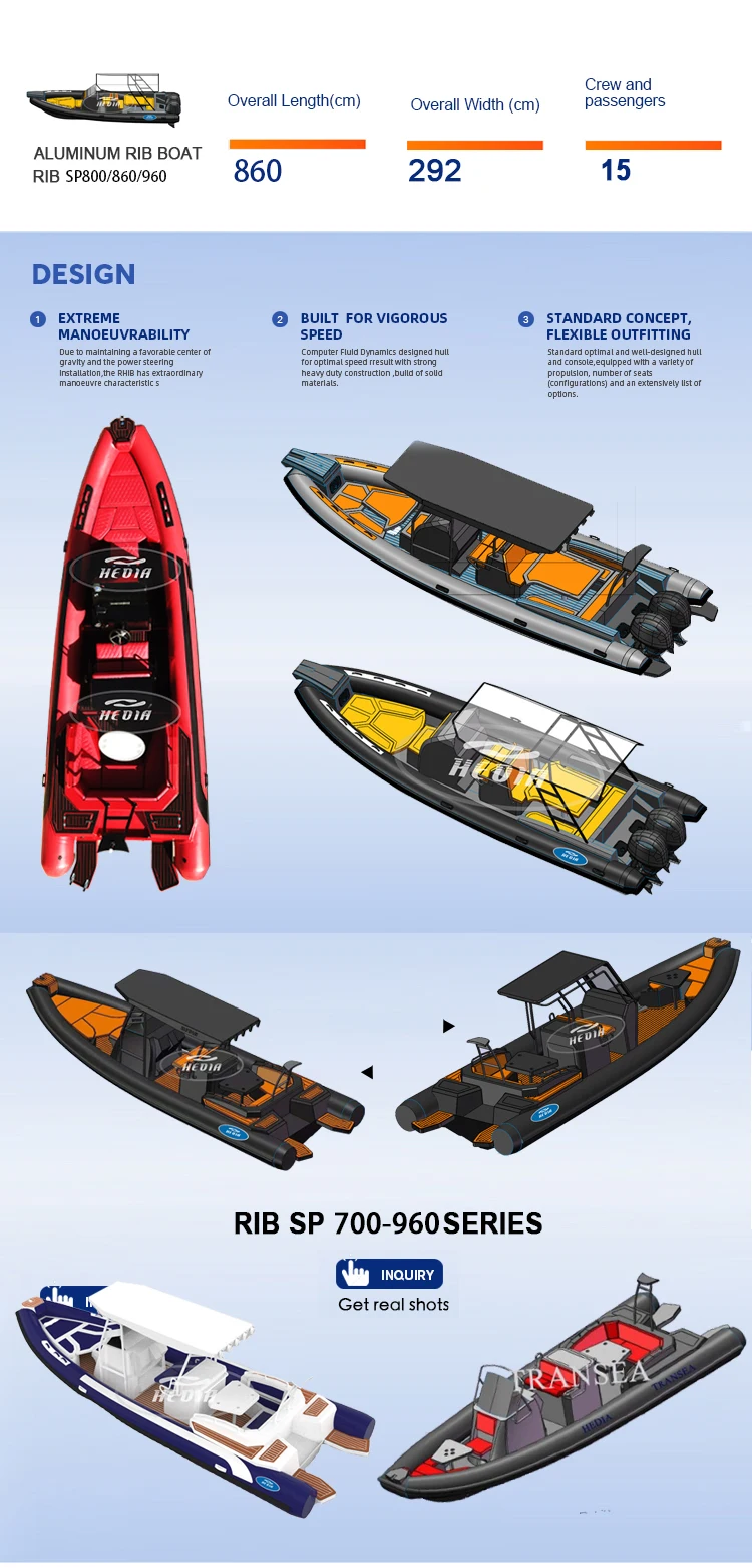 High Speed 28ft Rigid Rhib 860 960 Patrol High Speed Sport Aluminium ...