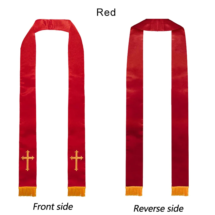 Satin Light Weight Frays Clergy Stole with Embroidery Gold Latin Cross ...