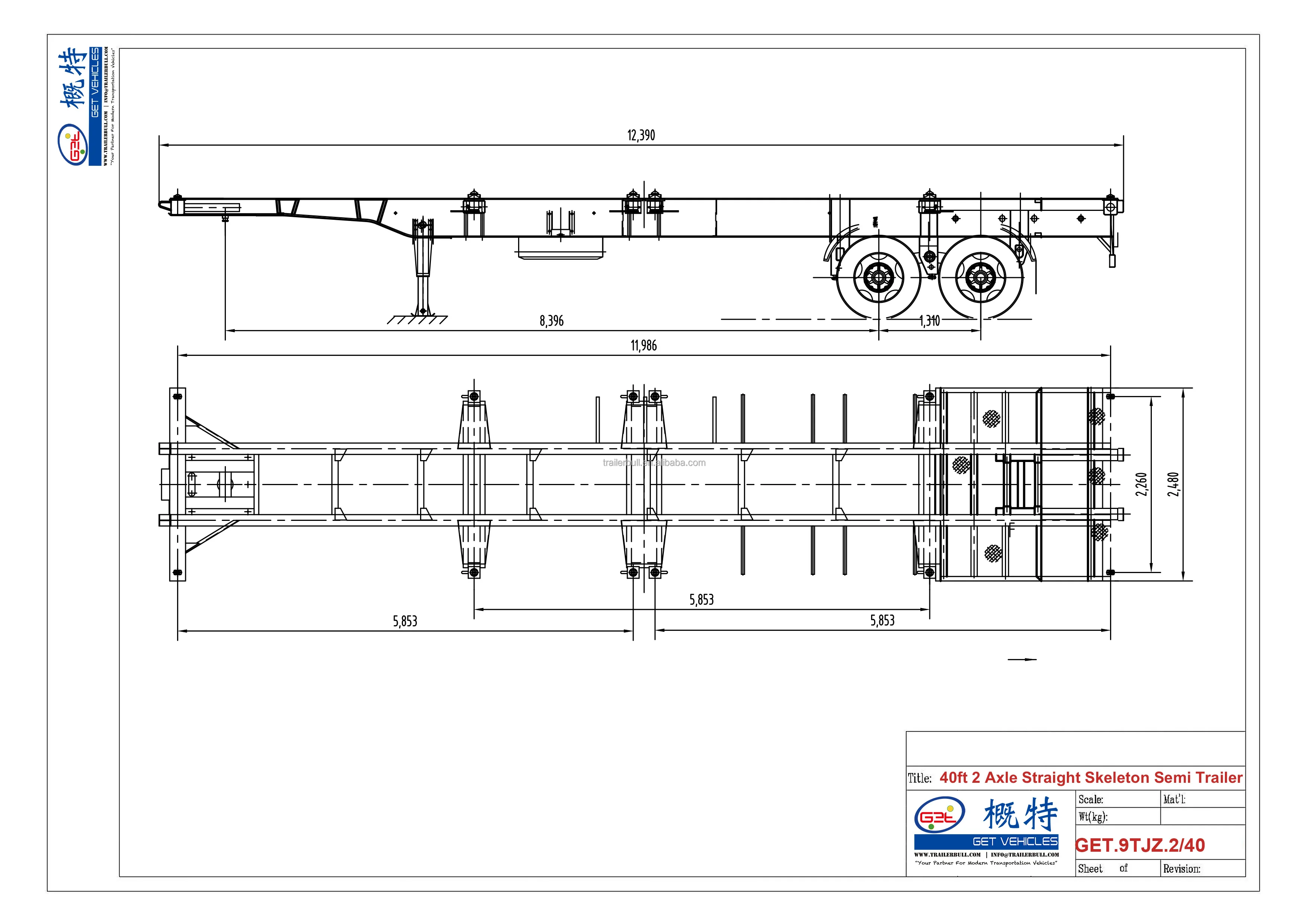 ISO 40ft Straight Skeleton Truck Semi Trailers Steel Construction 2 ...