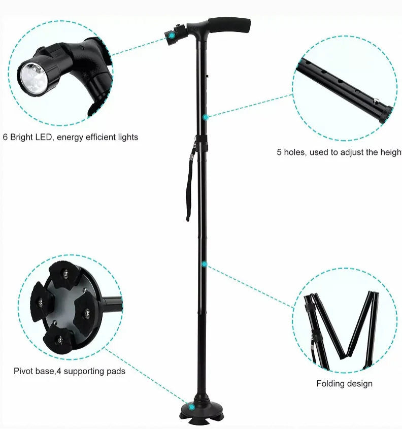 Smart Foldable Aluminum Walking Cane with LED Lights