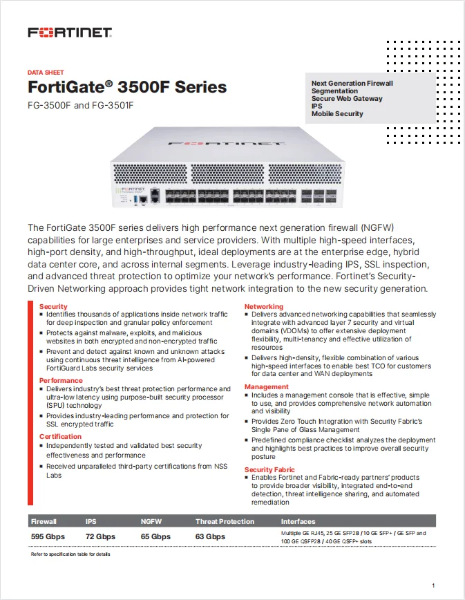 Fortinet FG-3500F Fortigate3500F防火墙产品原始全新或软件许可证FortiCare ATP UTP(UTM ...