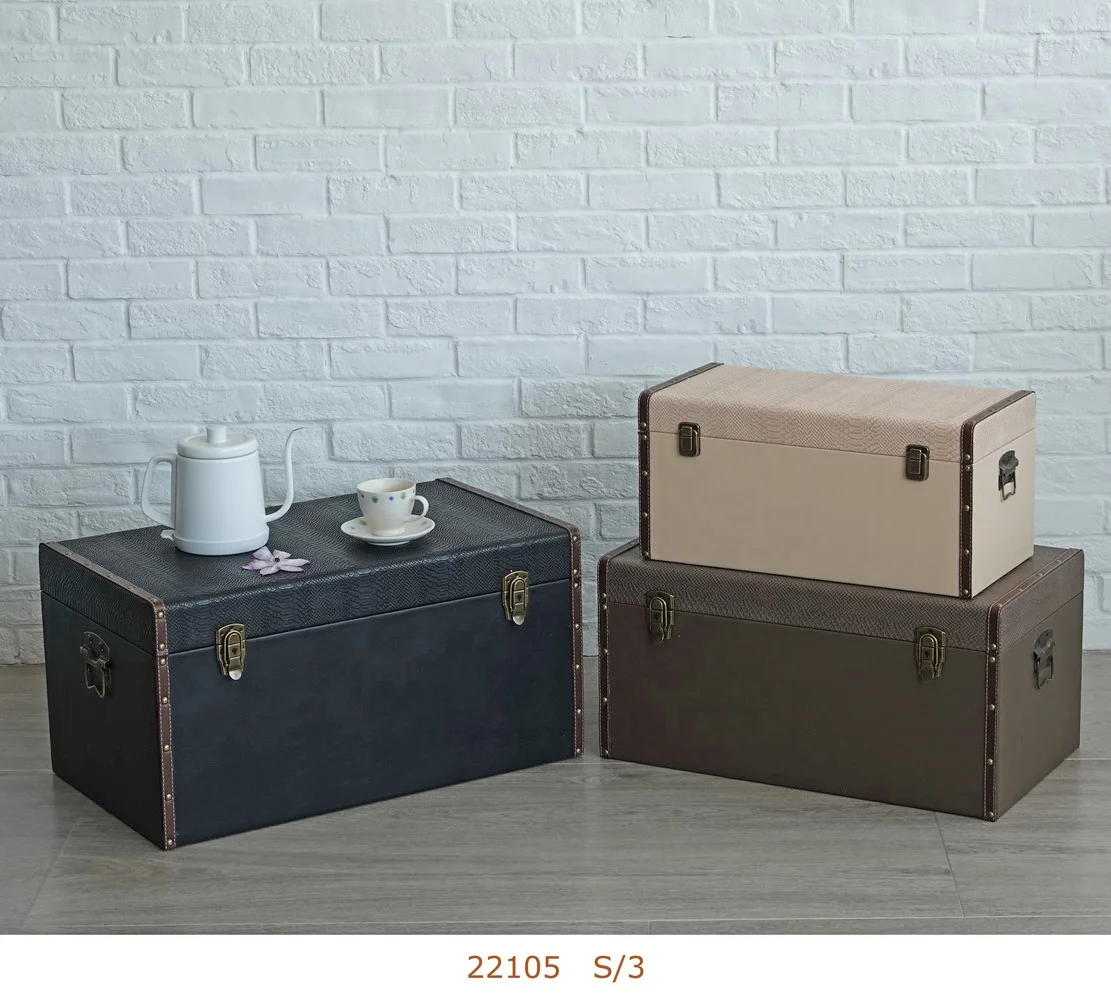 Wooden Storage Trunk Boxes With Shining Pu Leather Surface For ...