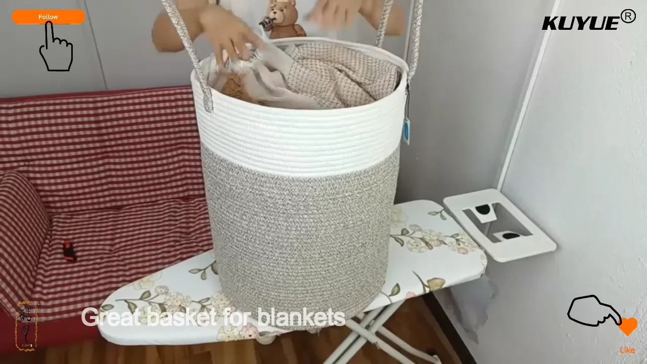 Kuyue Cotton Rope Handle Foldable Clothes Storage Basket Collapsible ...
