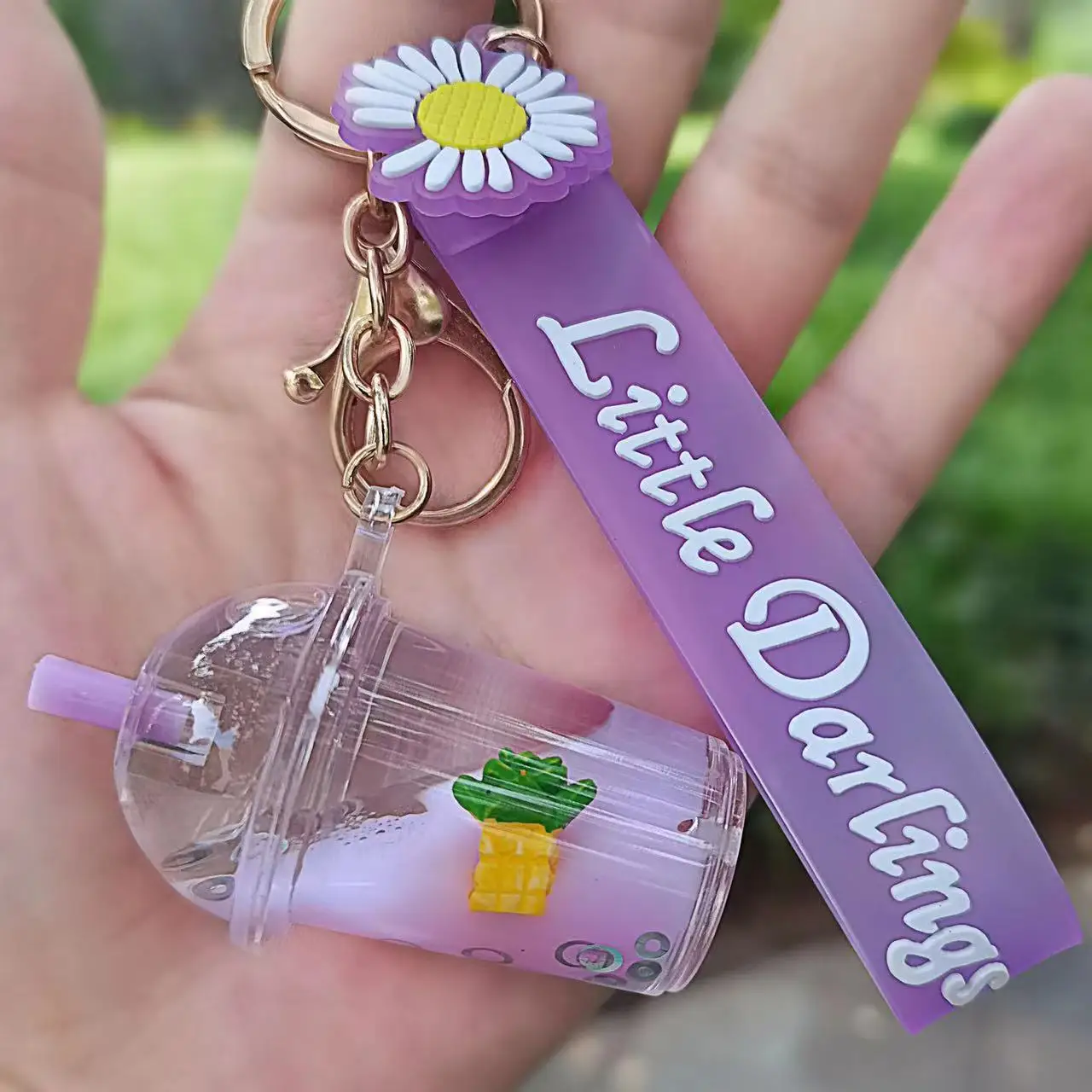 Colorful Fruit Bottle Shaped Oil Floating Keychain Cute Quicksand ...