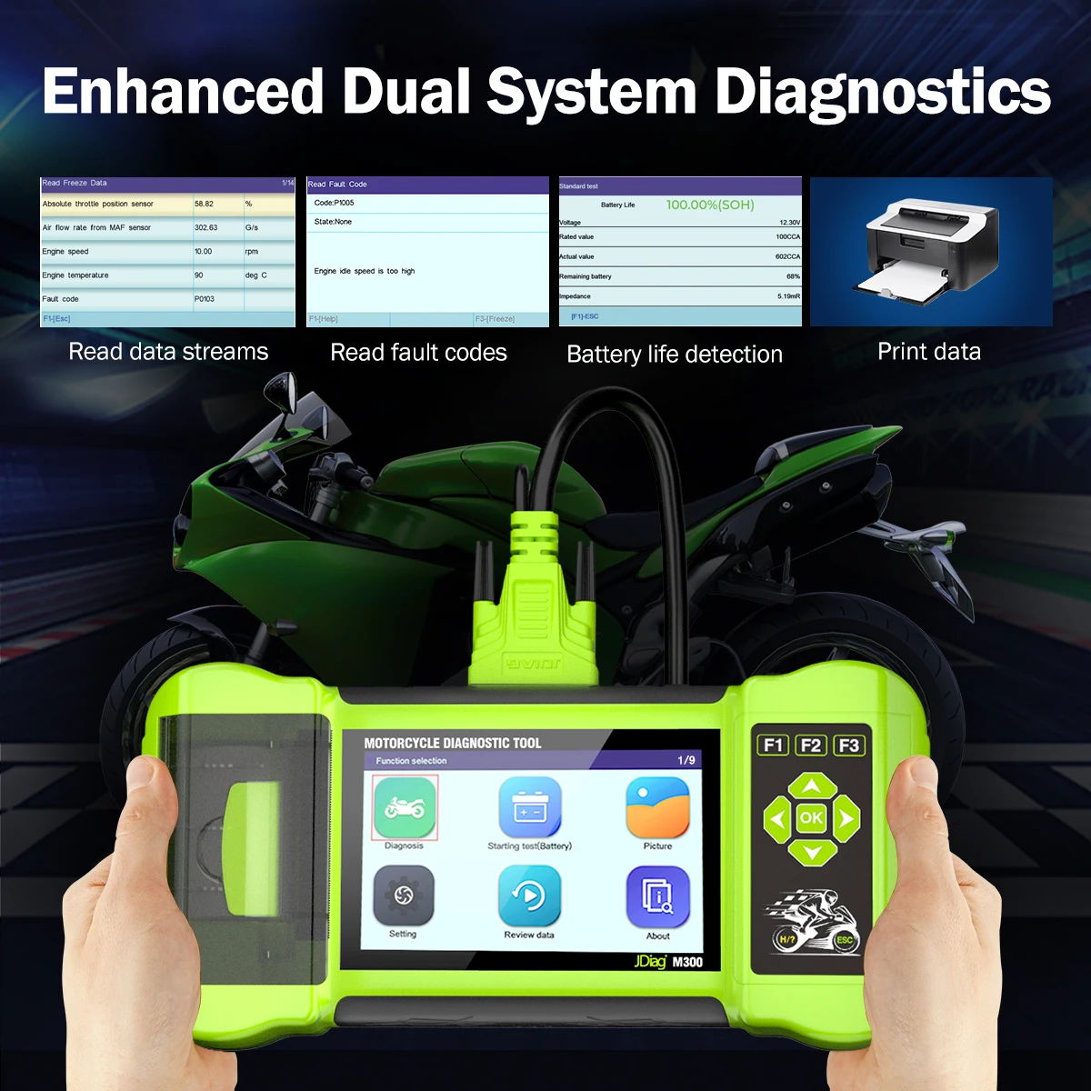 New Version Professional OBD2 Motorcycle Diagnostic Scanner 12V Battery ...