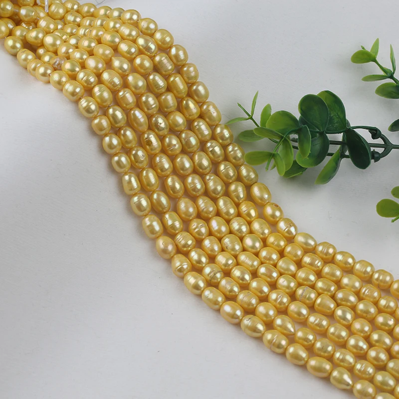 8-9mm Cultured Pearls Rice Shape Gold Color Freshwater Pearl Strand For ...