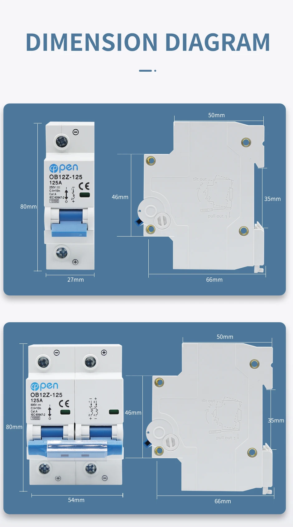 Open Electric Solar Energy PV MCB DC 1000V Mini Circuit Breaker 1P 100A ...