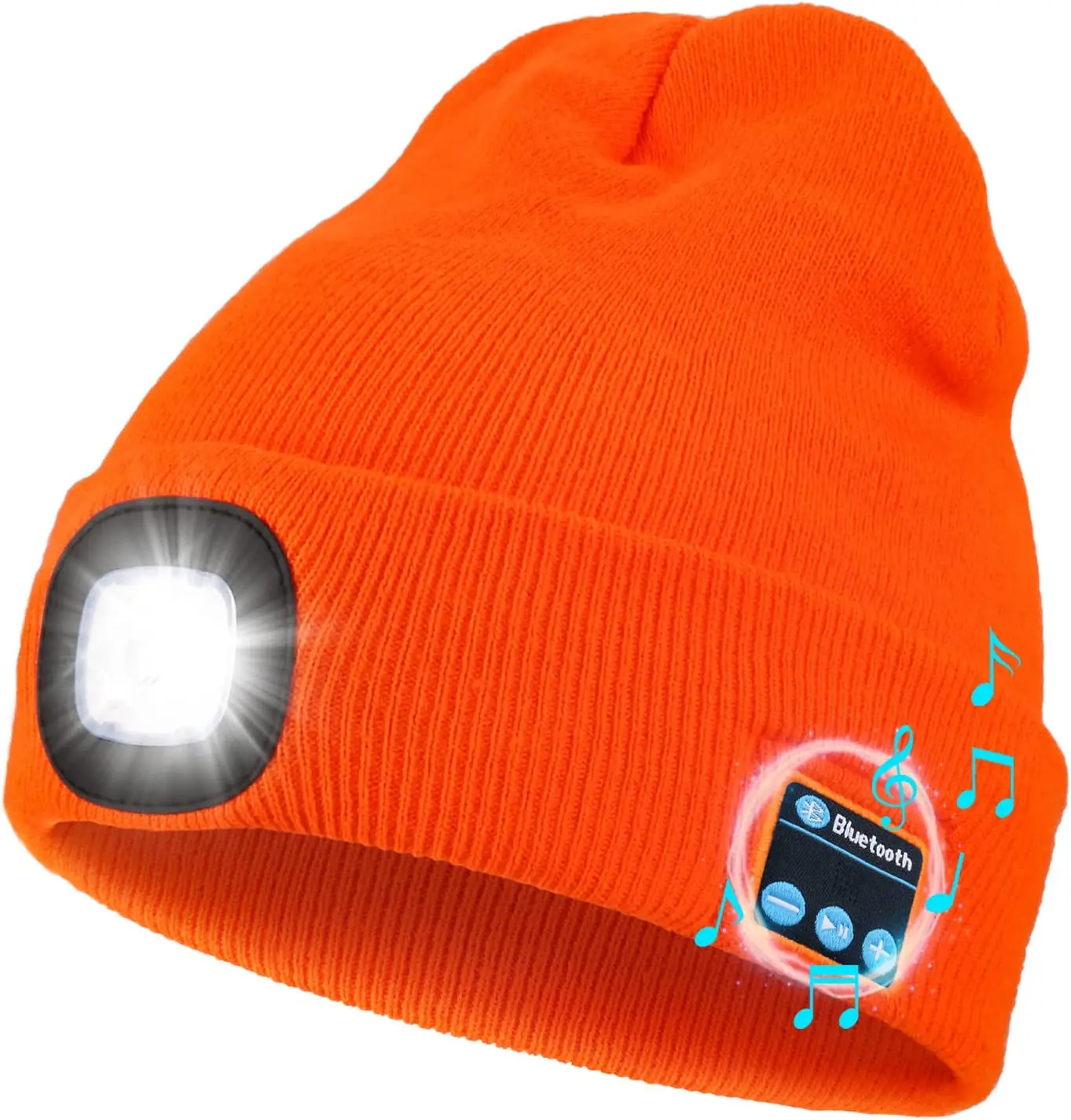 Bluetooth Beanie Hat with Light Unisex USB Rechargeable 4 LED Headlamp ...