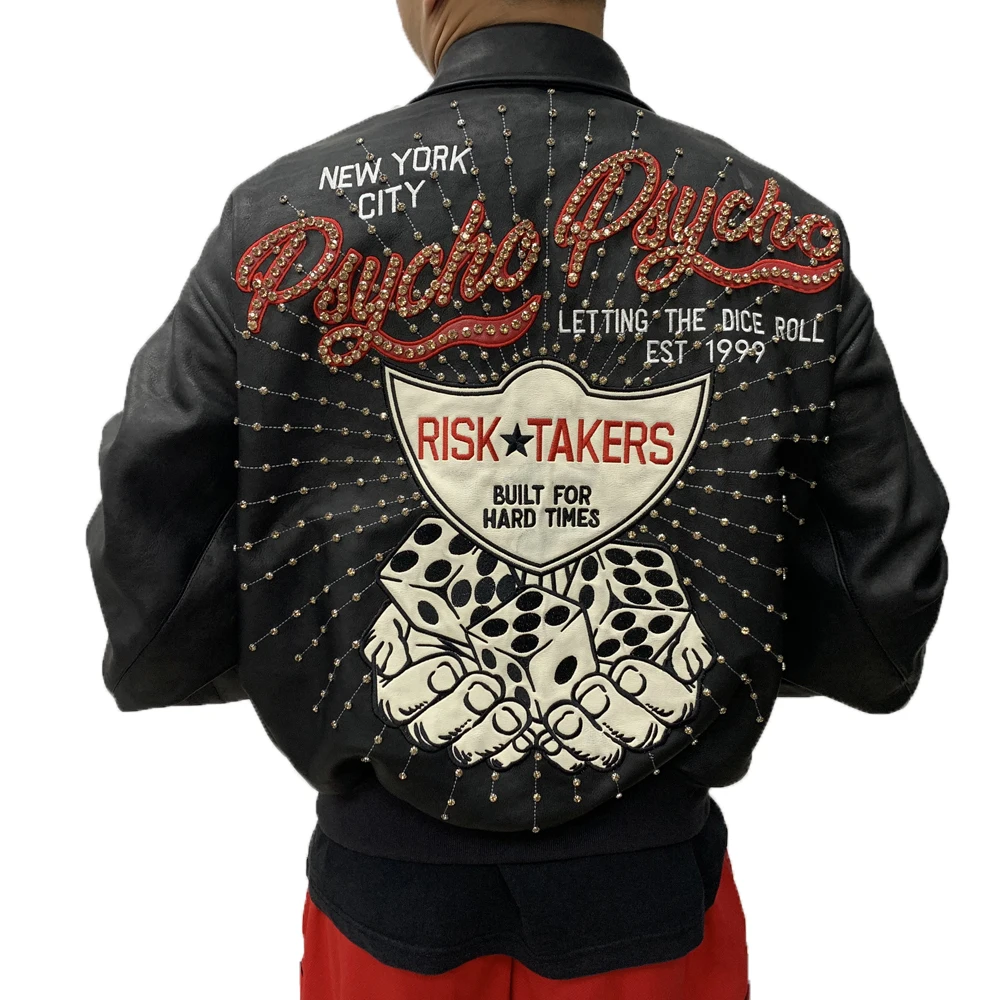 Premium Men's Genuine Leather Bomber Jackets With Rhinestones Custom ...