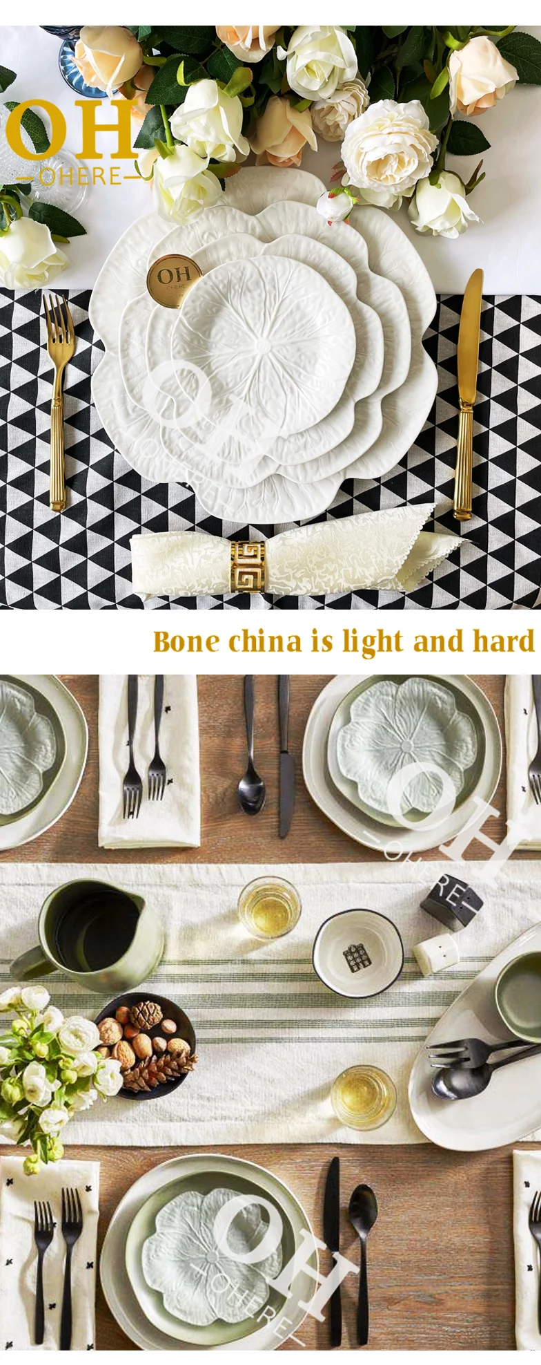 Ohere Ceramic Cabbage Shape Dinner Set - Bone China Porcelain