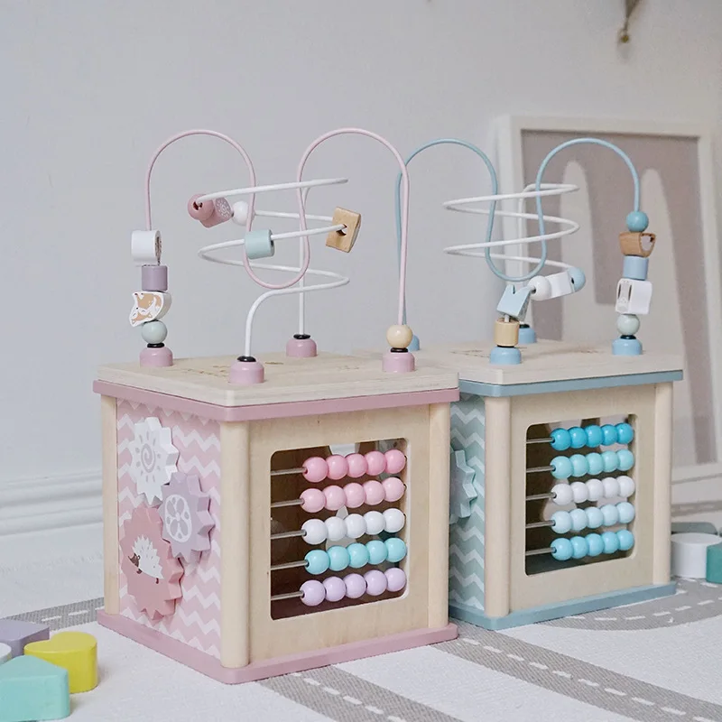 Wooden Multi-functional Bead Maze Roller Coaster Matching Game Box Toy ...