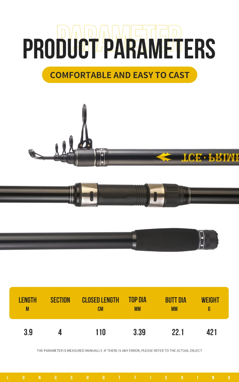 DN 3.6m 3.9m 4.5m Carbon Fiber Saltwater Telescopic Pole