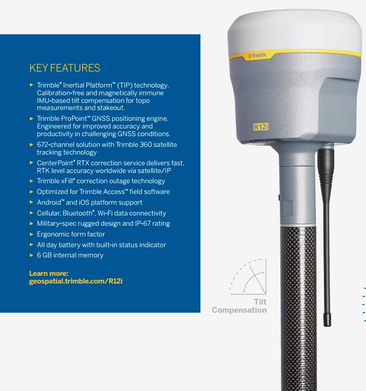 Trimble R12I GNSS Receiver with IMU - Precision & Reliability