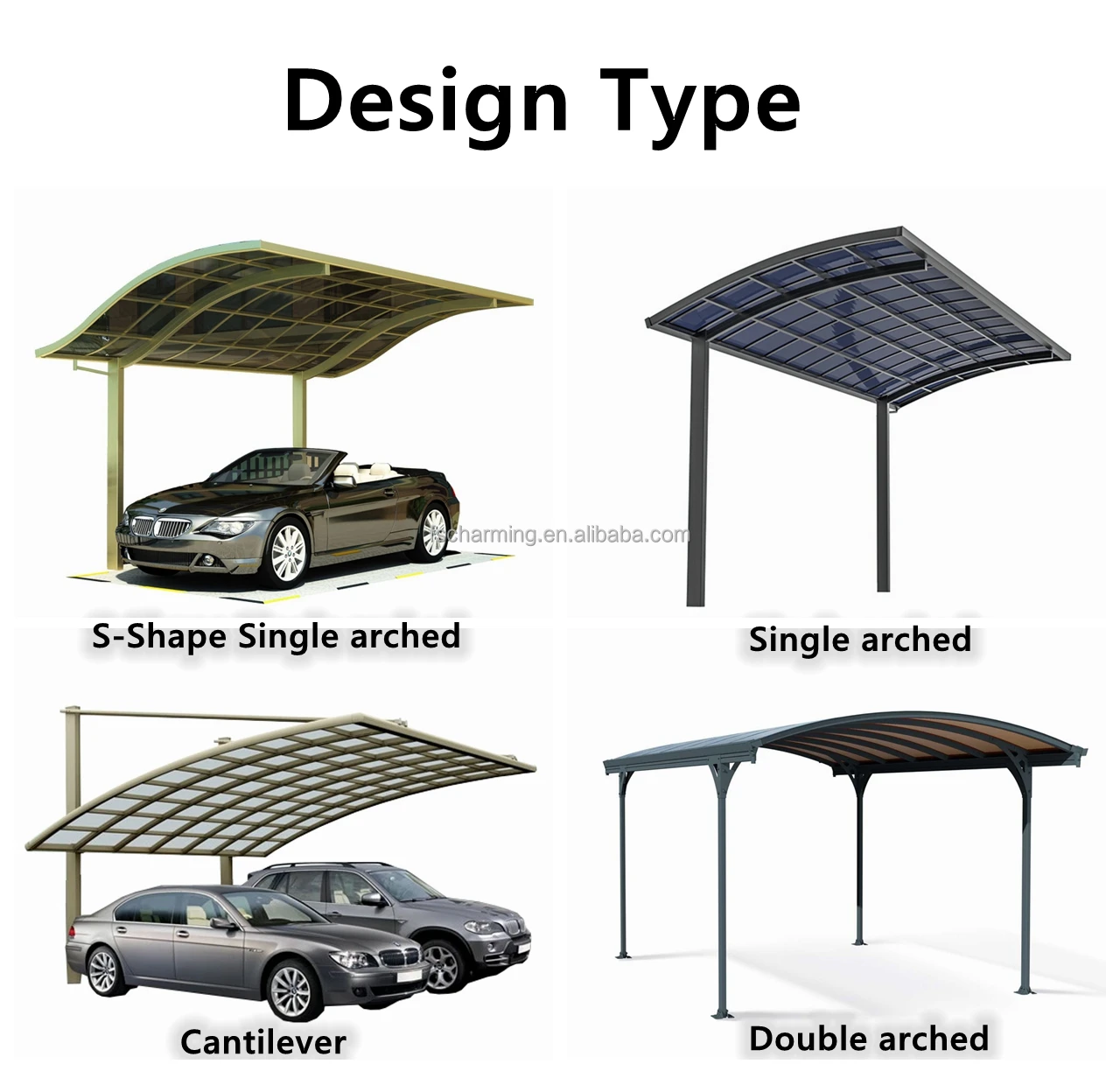 Car Parking Shelter Metal Outdoor Carport With Polycarbonate Arched ...
