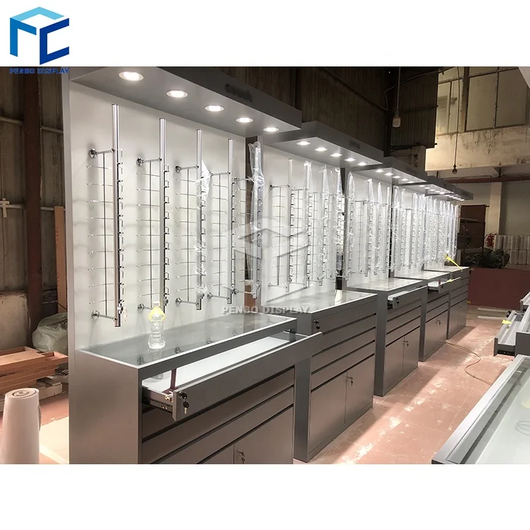 Retail Lockable Glass Display Cabinets Optical Shop Design Wood ...