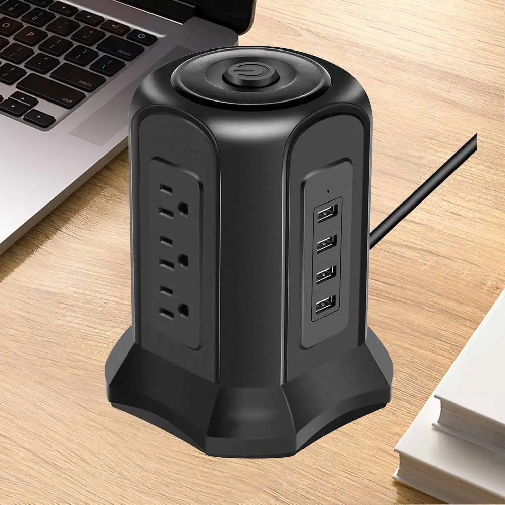 Oswell Desk Power Socket Tower Surge Flat Plug Desktop Charging Station ...