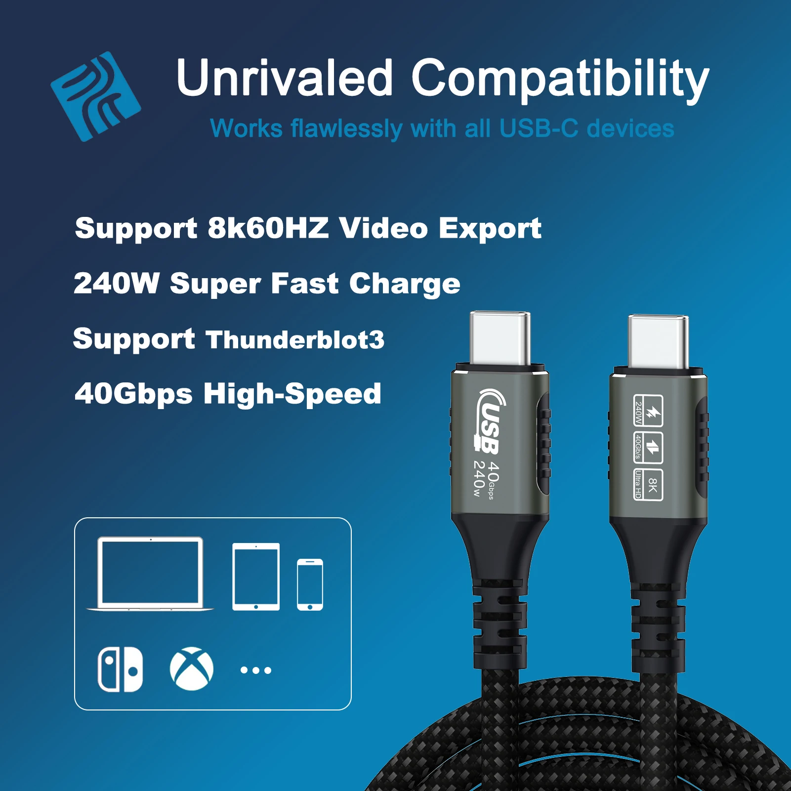 New Usb4 Usb C Cable 40gbps 100w 240w 8k 60hz 1m 6.6ft 2m Thunderbolt 4 ...