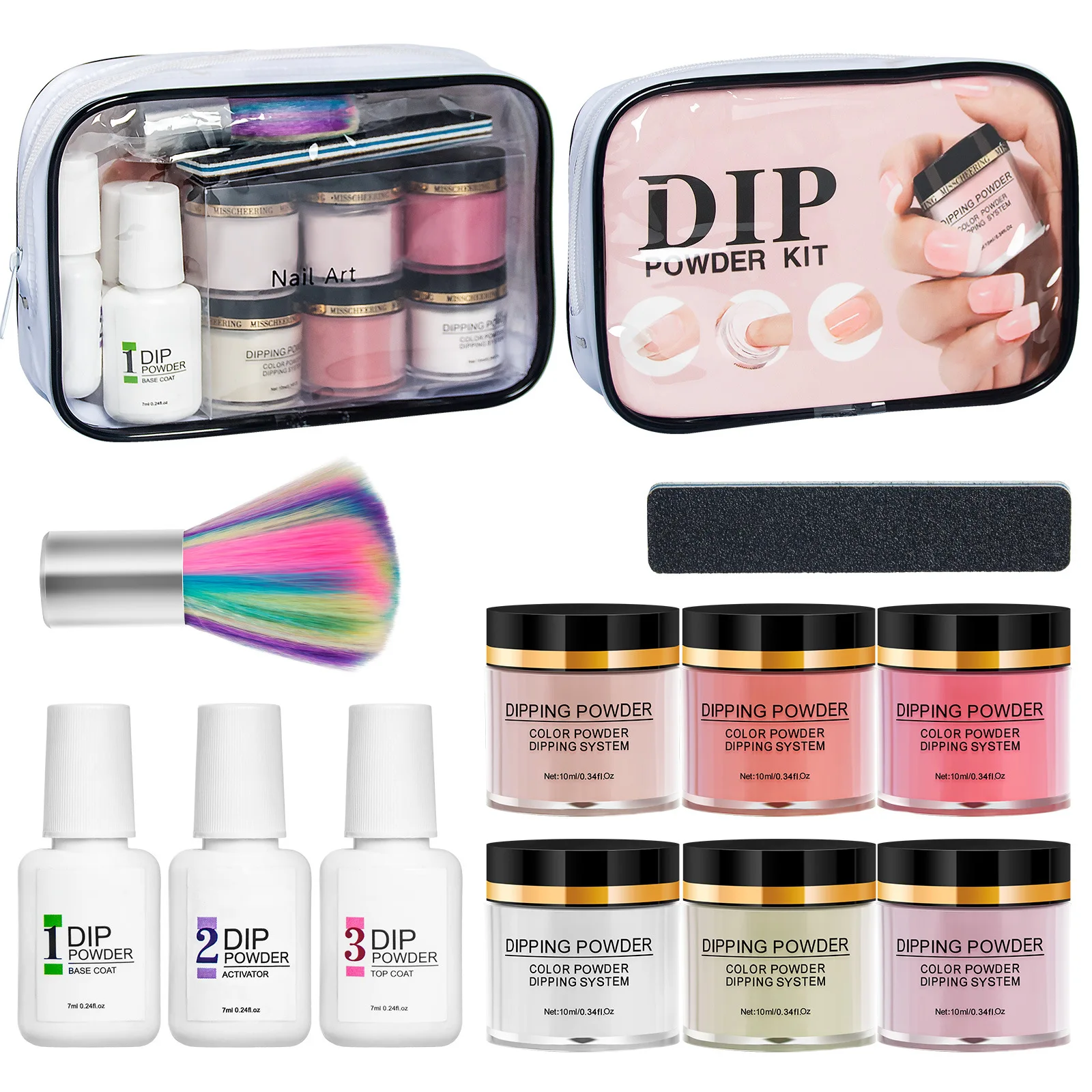 Nude Pink Glitter Transparent Dip Powder Nail Kit - 8 Colors