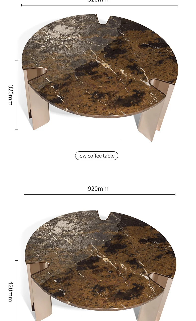 Luxury Round Gold Marble Coffee Tables with Stainless Steel Base