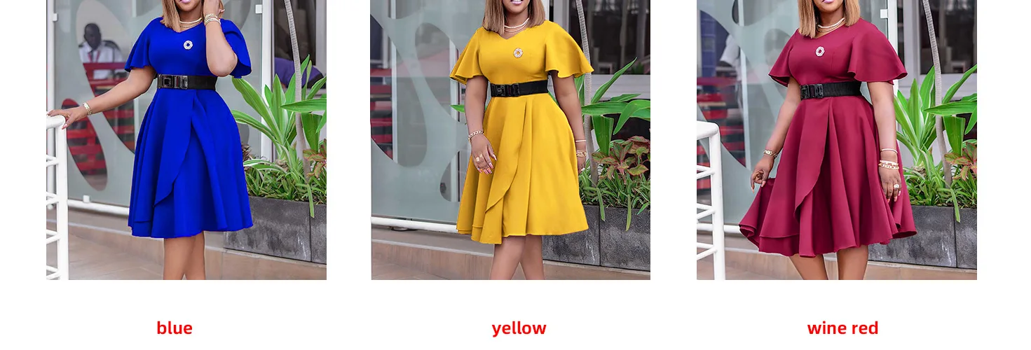 New Arrivals Women's Clothing Ladies Bell Sleeve Solid Color Dresses ...