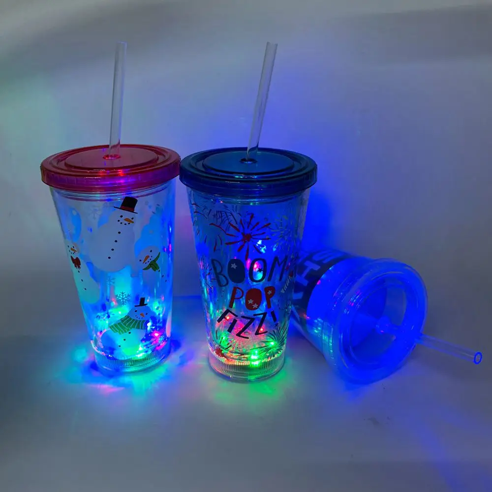 Custom Color Led Cup With Lids Tumbler Logo Light Up Straw Cup Led ...