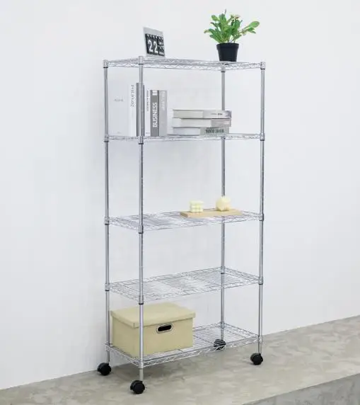 5 Tier Commercial Heavy Duty Chrome Wire Shelving with Wheels Durable ...