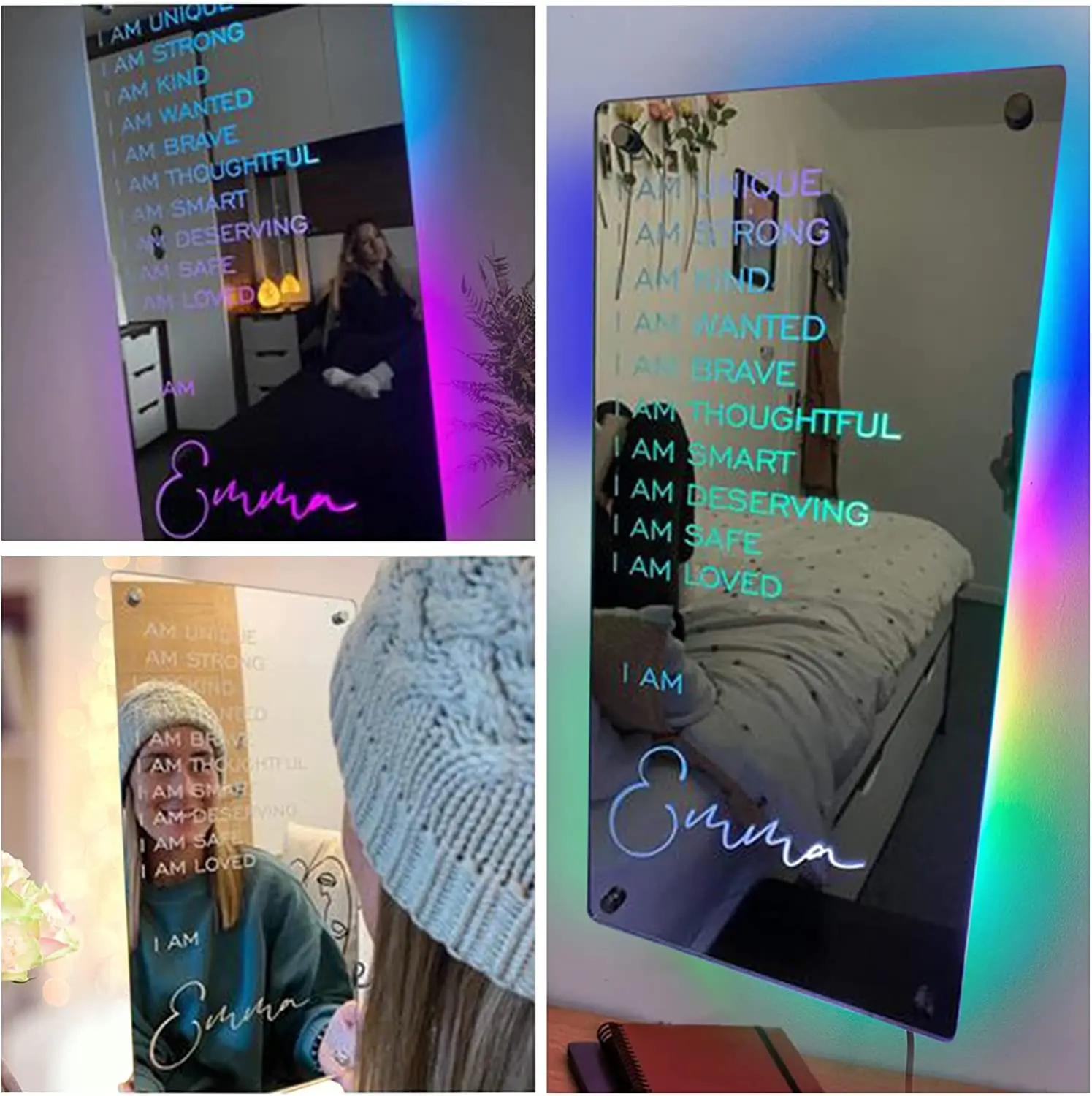 Personalized 10 Self-Affirming Mirror Sentences with LED Lights