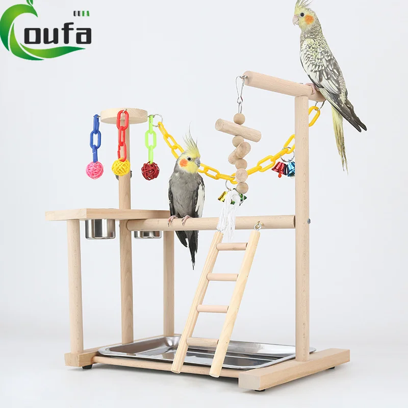 Small Parrot Bird Playground Play Stand Natural Wooden Handmade Bird ...