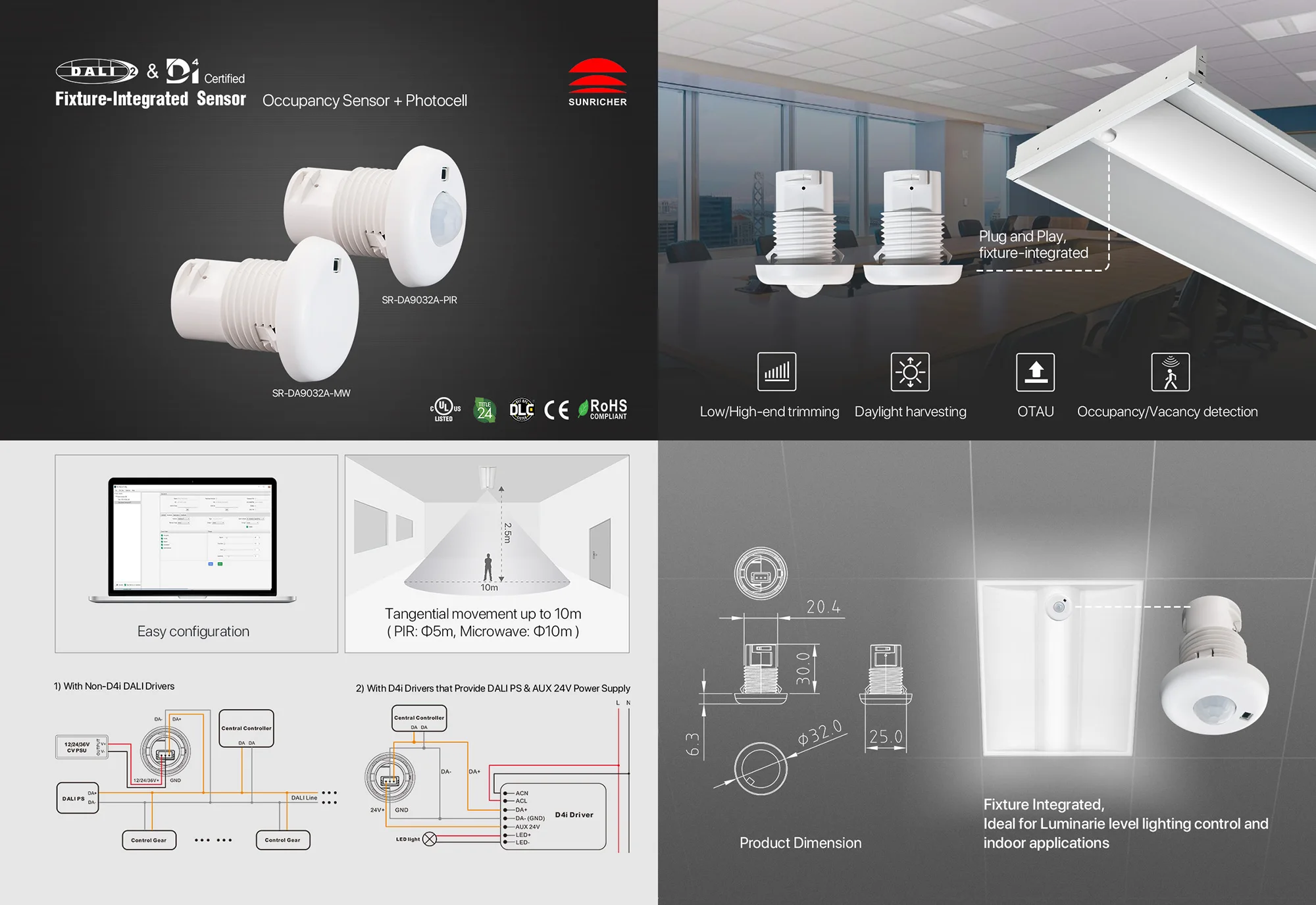 DALI-2 Pir+photocell Sensor for Efficient Daylight Harvesting