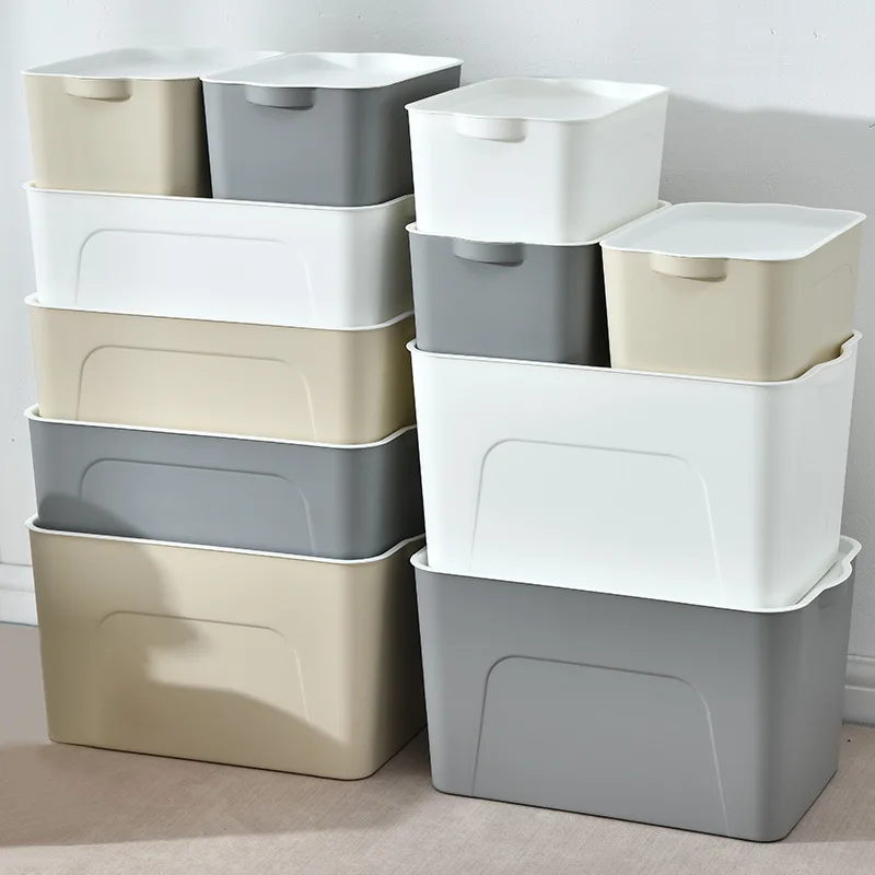 Desktop Storage Bins Plastic Storage Container Stackable Box With Lids ...