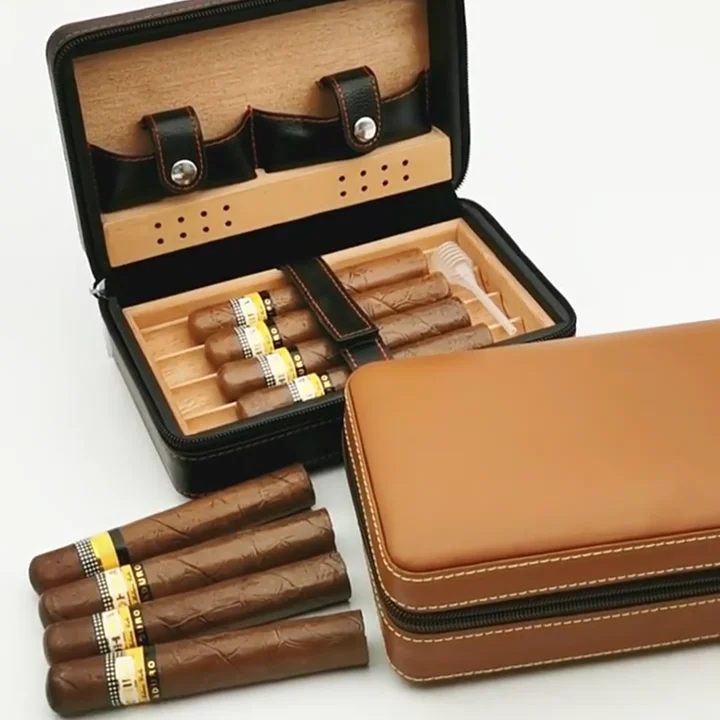 Portable 6-pack Cigar Box Leather Cedar Cigar Box Spanish Cedar Wooden ...