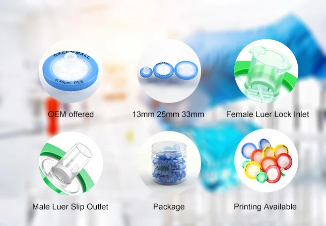 Pes 25mm 0.45um 0.22um 0.8um 0.1um Disposable Nonsterile Female Luer ...