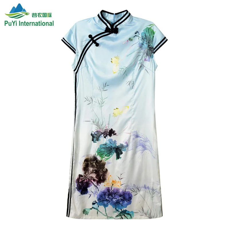 Qipao Chinese Traditional Dress Silk Satin Cheongsam Long Second Hand ...