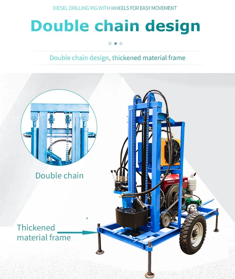 Portable 150m 200m Drill Rig For Water Well Gasoline Hydraulic Wheel ...