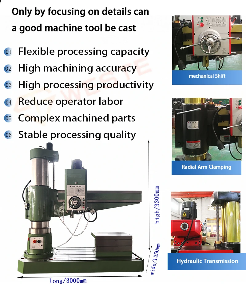 Big Diameter Borehole Rocker Arm Drilling Machine Z3063 Double Column ...