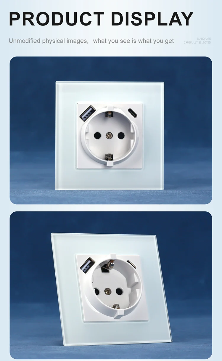 220 Volt Schuko 2p+e Socket With Usb Type A Type C Outlets Glass Panel ...