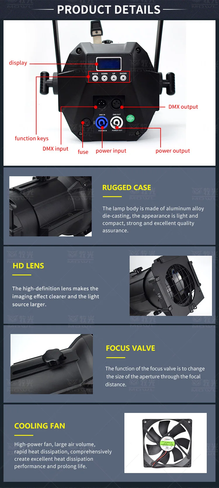200W Fresnel DMX Zoom Cob LED Image Ellipsoidal Profile Spot Leko Light ...