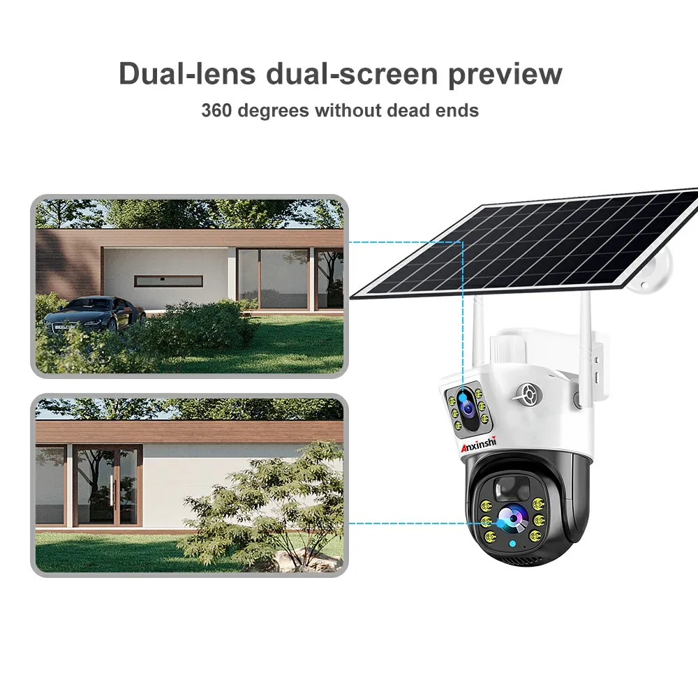 Anxinshi Full Color Dual Lens Wireless 6MP Outdoor 10W Solar Battery ...