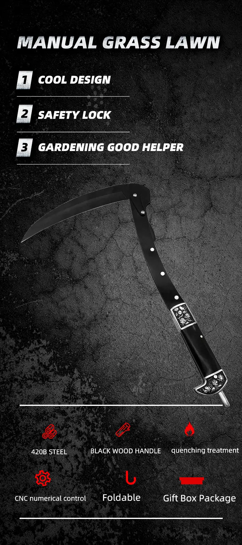 Black Sharp Edge Folding Sickle - Garden & Survival Tool