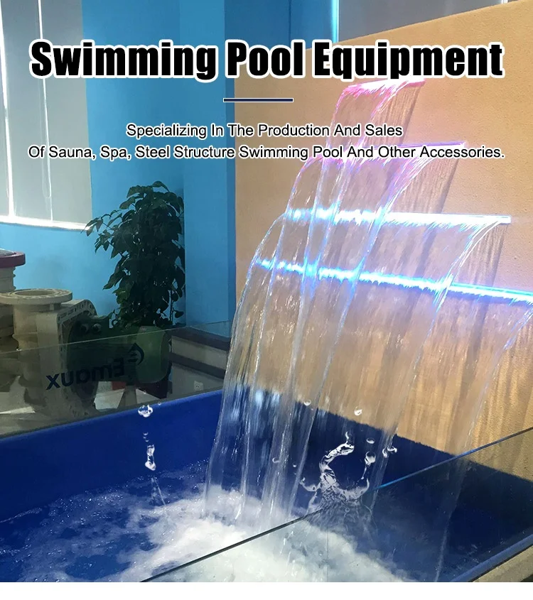 Swimming Pool Acrylic Waterfalls Changing Color Led Blade Waterfall For ...