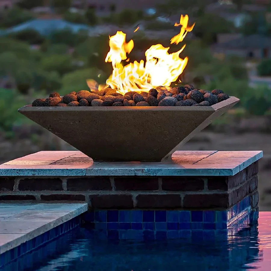 Swimming Pools Fire Bowl Outdoor Corten Steel Water Feature Gas Fire ...