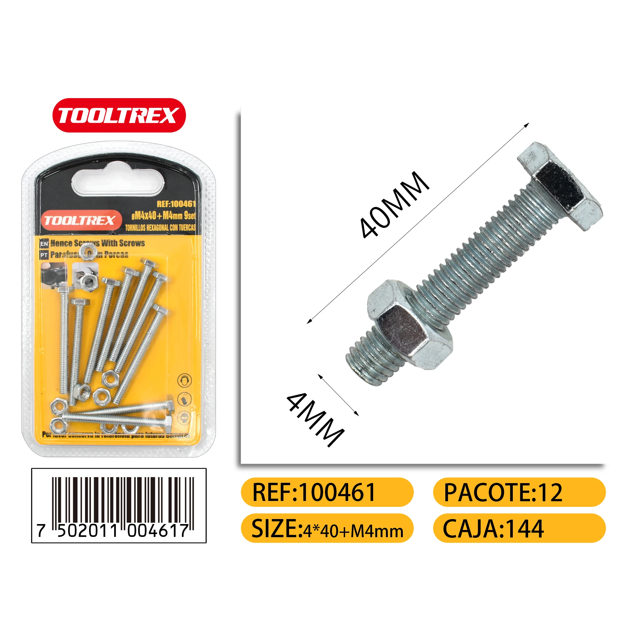 M4x40+M4 Hexagon Screw with Nut 9SET Nylon Product with Zinc Plating ...