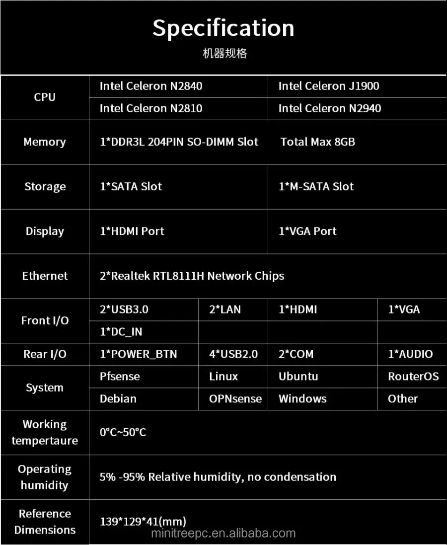 Minitree 4th Gen Mini PC - Intel Celeron J4125, Dual LAN