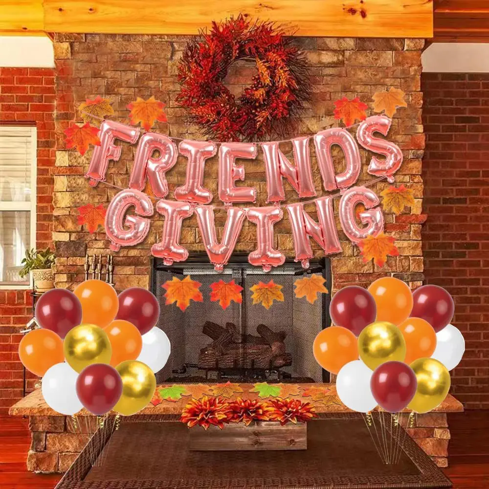 Thanksgiving Arrangement Friends Giving Balloon Set Pumpkin Maple Leaf ...