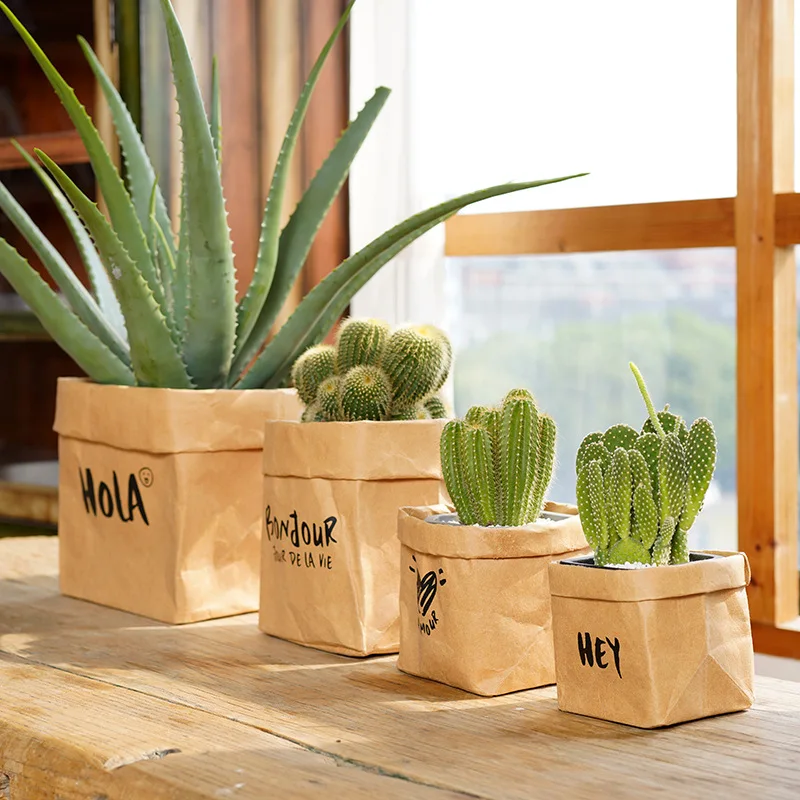 Kraft Paper Flower Pot Cover Storage Bags Eco-friendly Washable Home ...