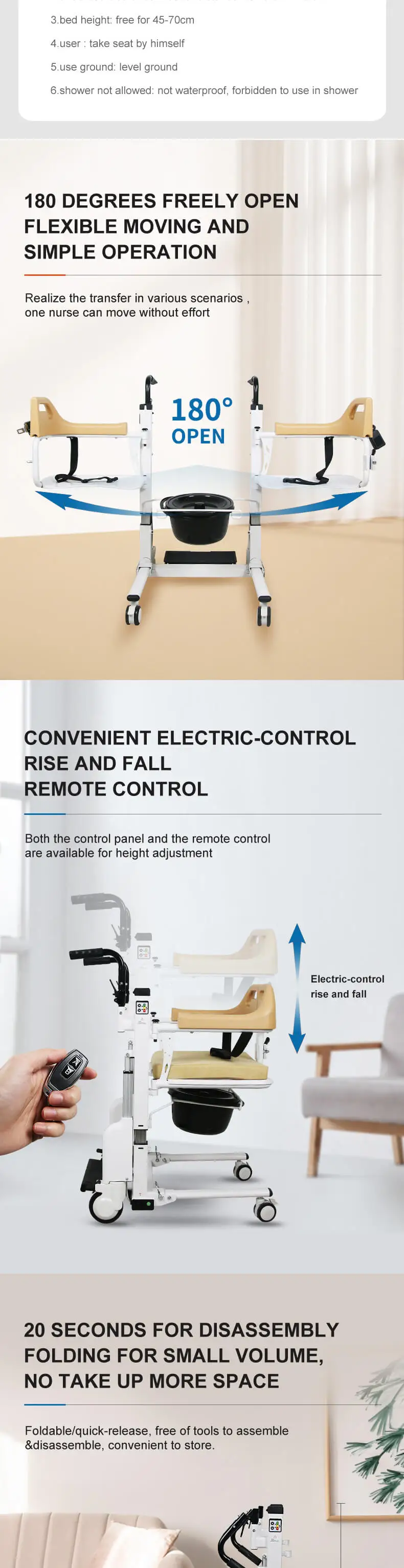 Portable Medical Wheelchair Electric Elderly Patient Transfer Toilet ...