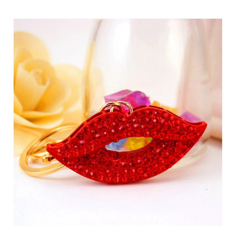 Hot Red Lip Shape Sparkling Charm Blingbling Keychain Keyring Crystal ...